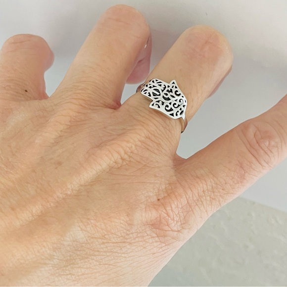 Jewelry | Sterling Silver Hamsa Sideway Ring Hand Of God Protective Ring Hamsa Ring | Poshmark